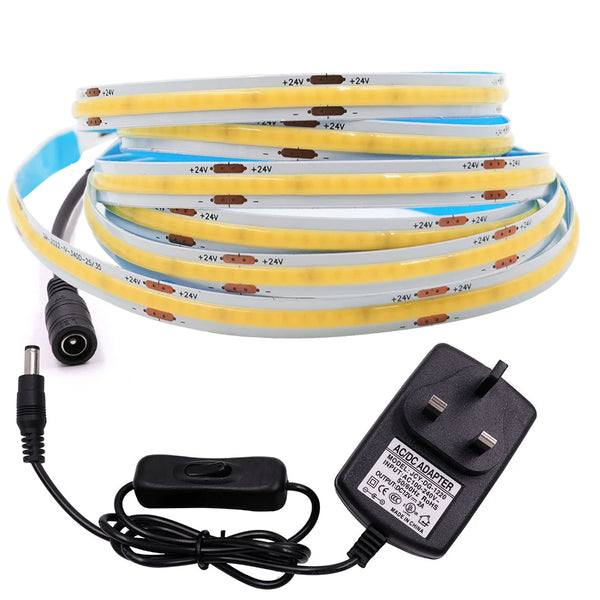 COB 12V LED Strip Light Kit + LED Tape & Power Supply - Various Length