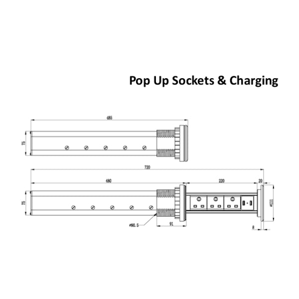 Fully Motorised Worktop Pop Up Socket - 3 x UK Sockets & 2 USB Ports